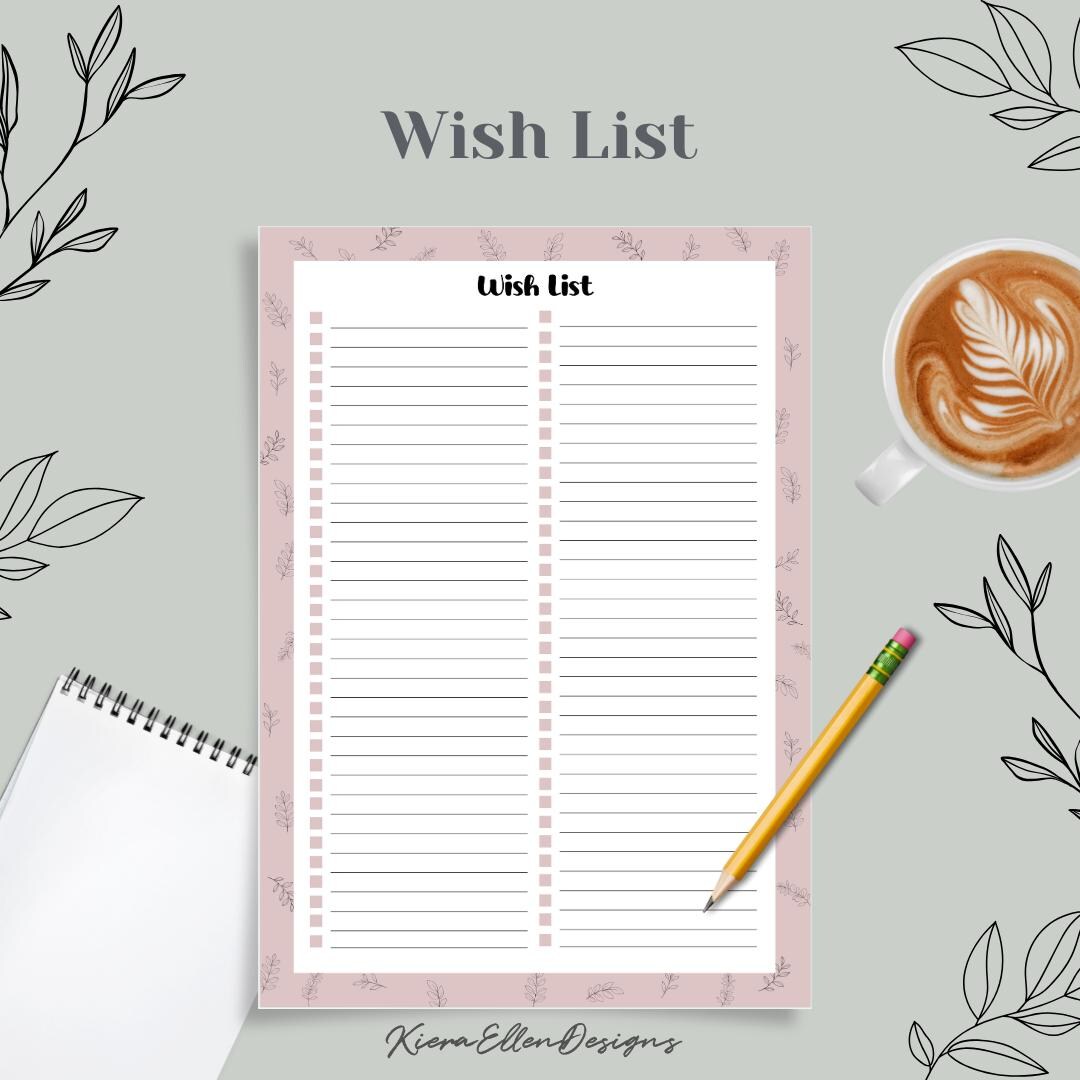 Pink Wish List Printable | Organise Your Life With Nature-inspired ...