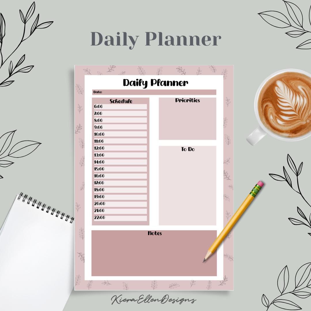 Botanical Daily Planner Printable Pink | Organise Your Day With Nature ...