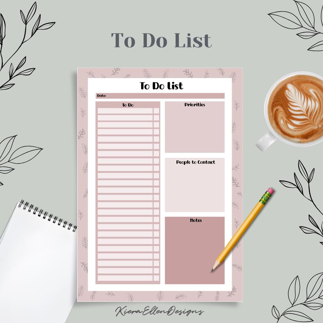 Botanical to Do List Printable: Pink Floral Design (digital Download ...