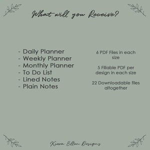 Botanical Planners and Notes Printable Bundle in Green Nature Inspired ...