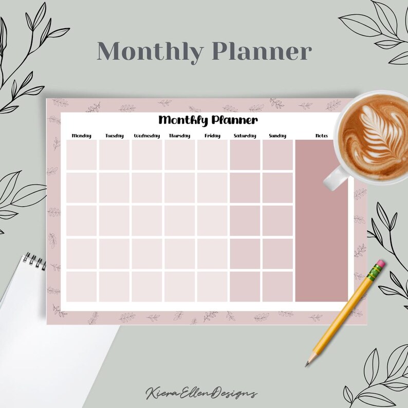 Botanical Pink Monthly Planner Printable | Organise Your Month With ...