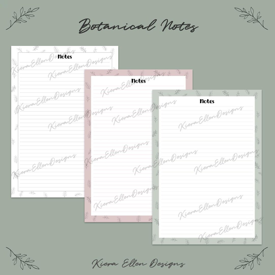 Botanical Notes Lined Printable Nature Inspired Digital Download ...