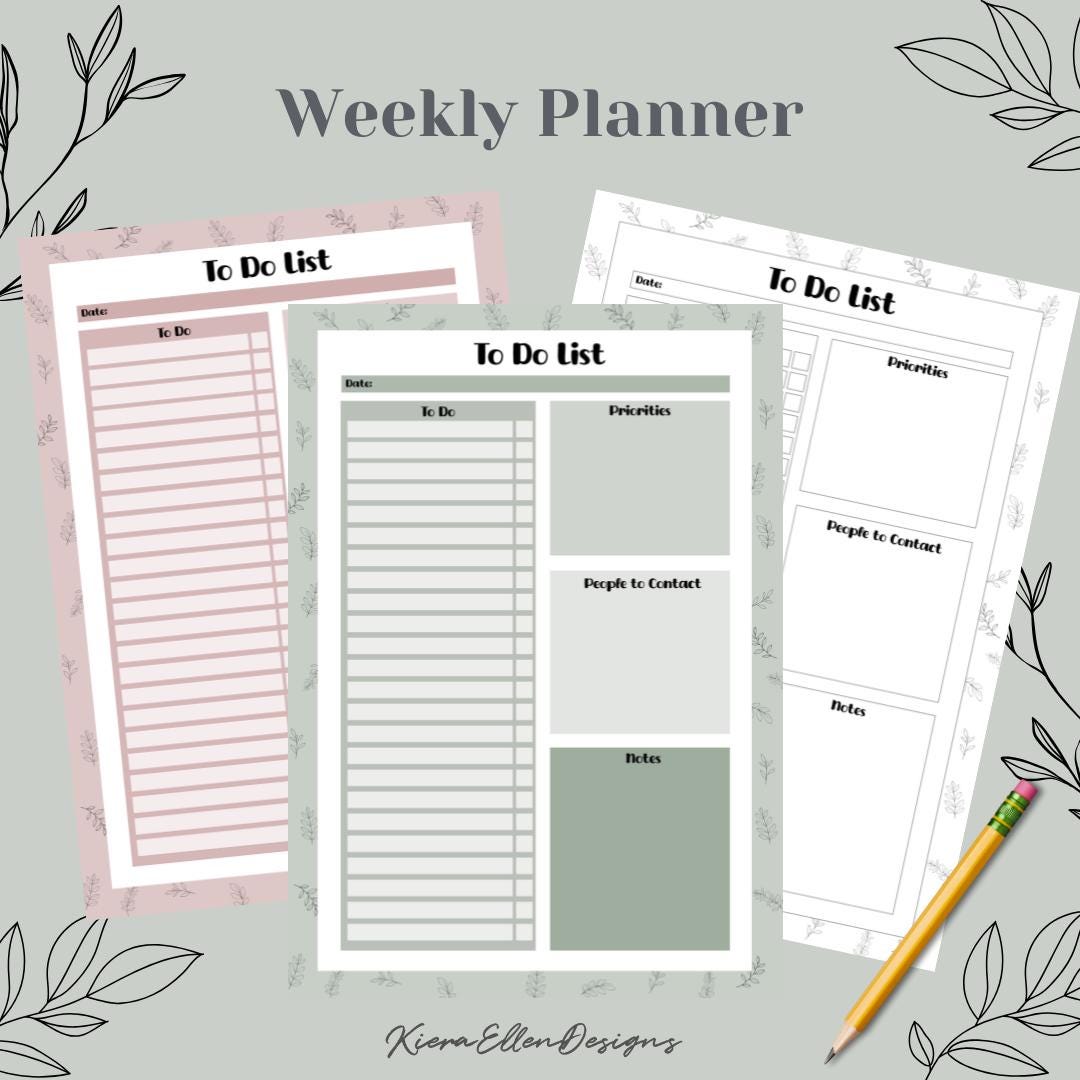 Botanical Weekly Planner Printable: Pink, Green, and White (fillable ...