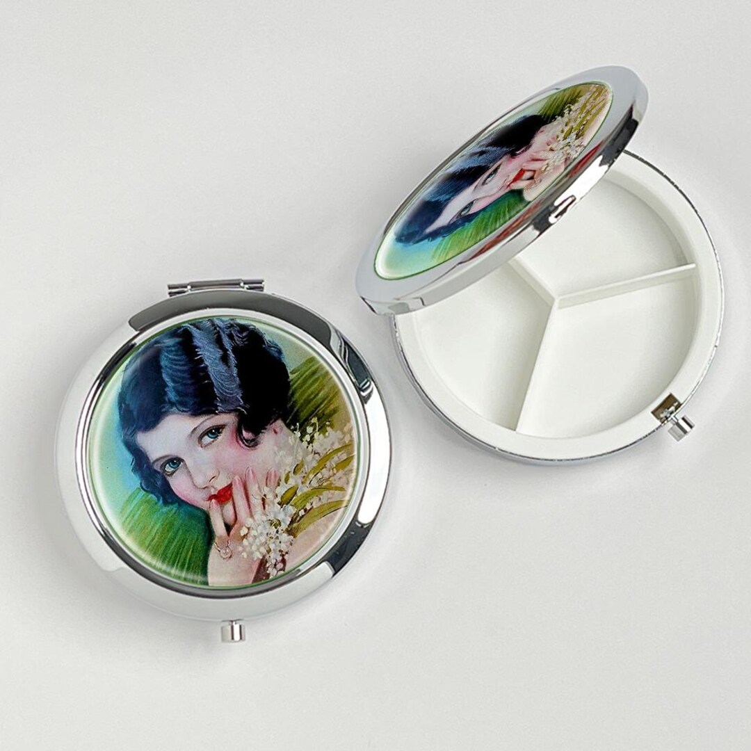 Vintage Woman Portrait Pill Box: Silver Travel Pill Case With Mirror - Etsy