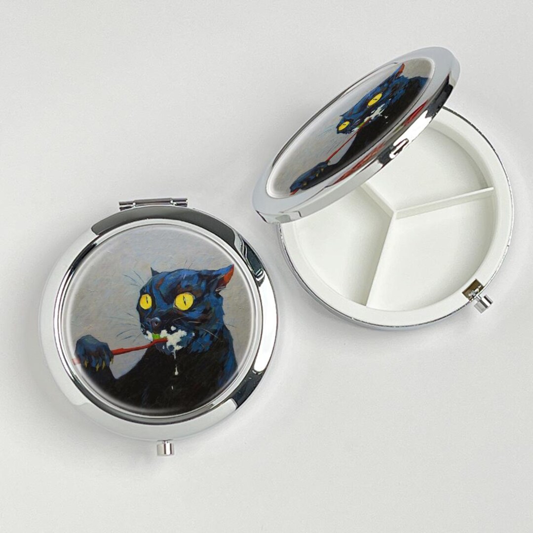 Funny Cat Pill Box: Travel Vitamin Storage, Metal Makeup Mirror Gift - Etsy