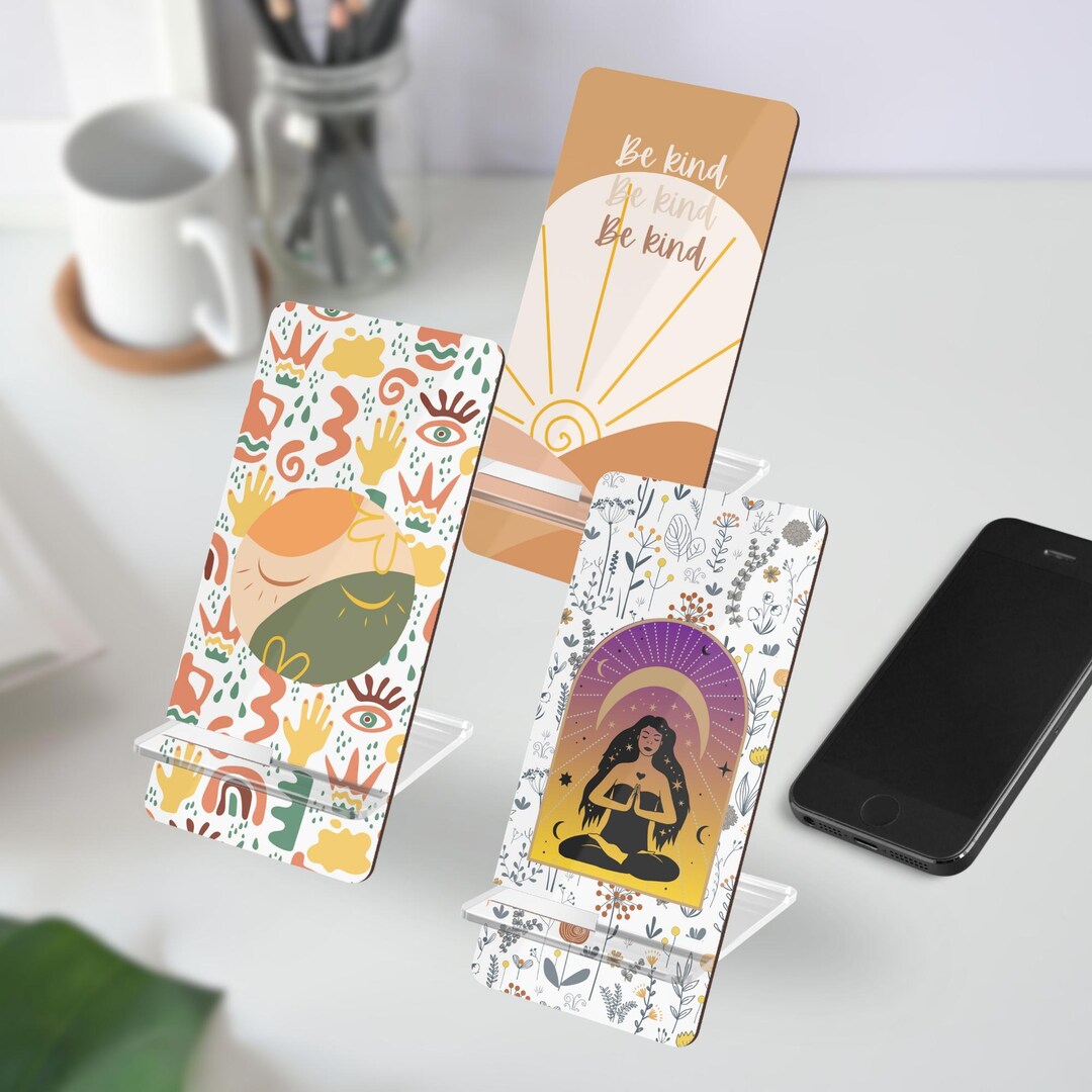 Aesthetic Boho Phone Stand Minimalist Boho Art Phone Desk Stand Meadow ...