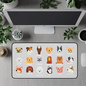 Kawaii Dog Breed Desk Mat Office & Gaming Mousepad Cute Dog Collage ...