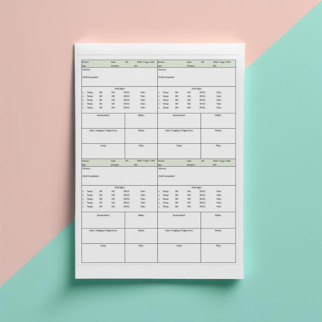 4 Patient Emergency Room Nursing Report Sheet - Etsy