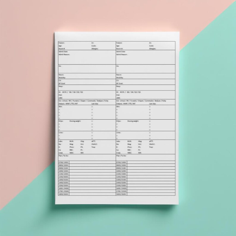 Two Patient Nursing Report Sheet, Nurse Shift Handoff, Nursing Report ...