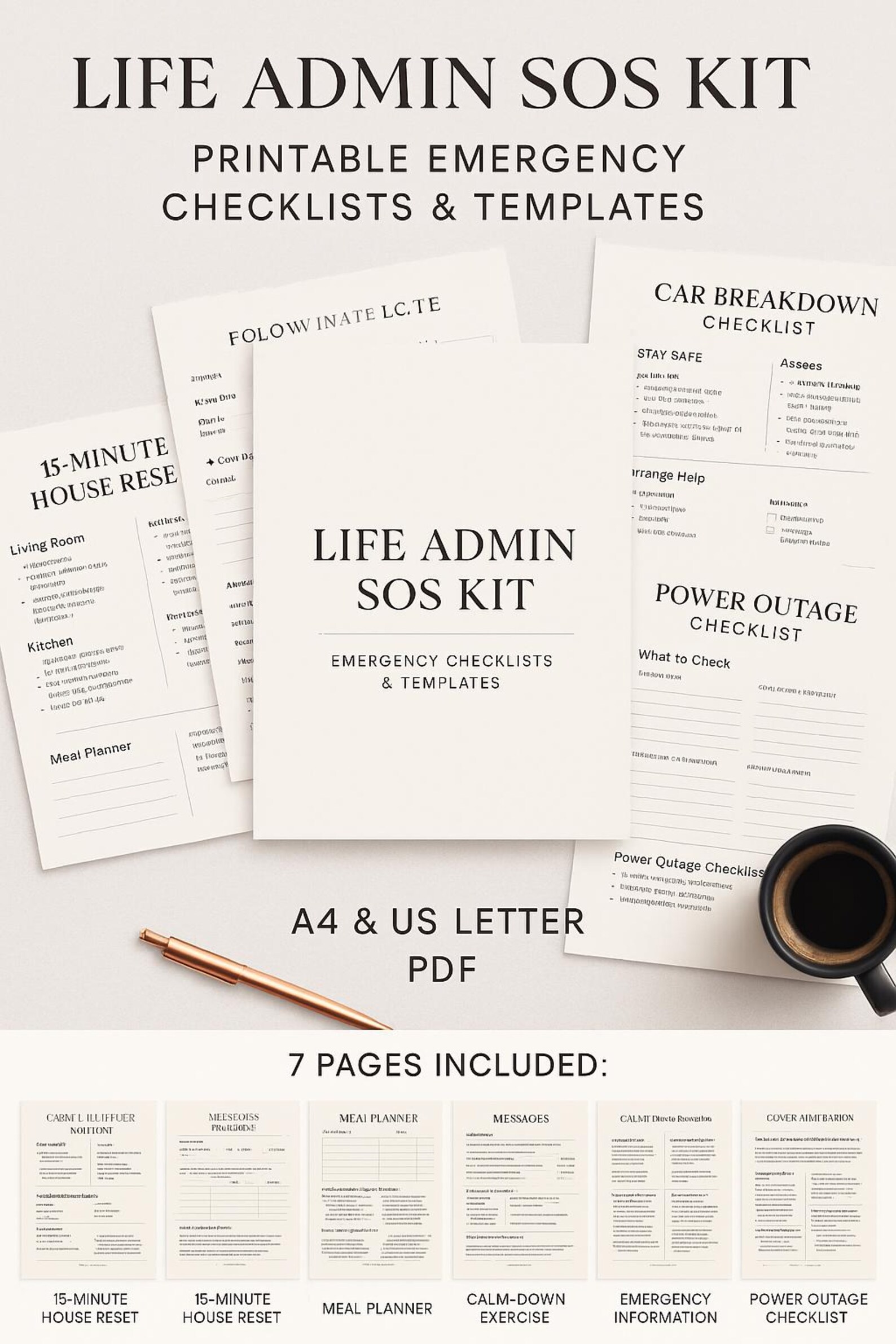 Life Admin SOS Kit | Emergency Checklist PDF | Meal Planner | Password ...