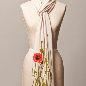 Poppy Scarf, Red Poppy, Cream Scarf, Neutral Scarf, Long Soft Scarf - Etsy
