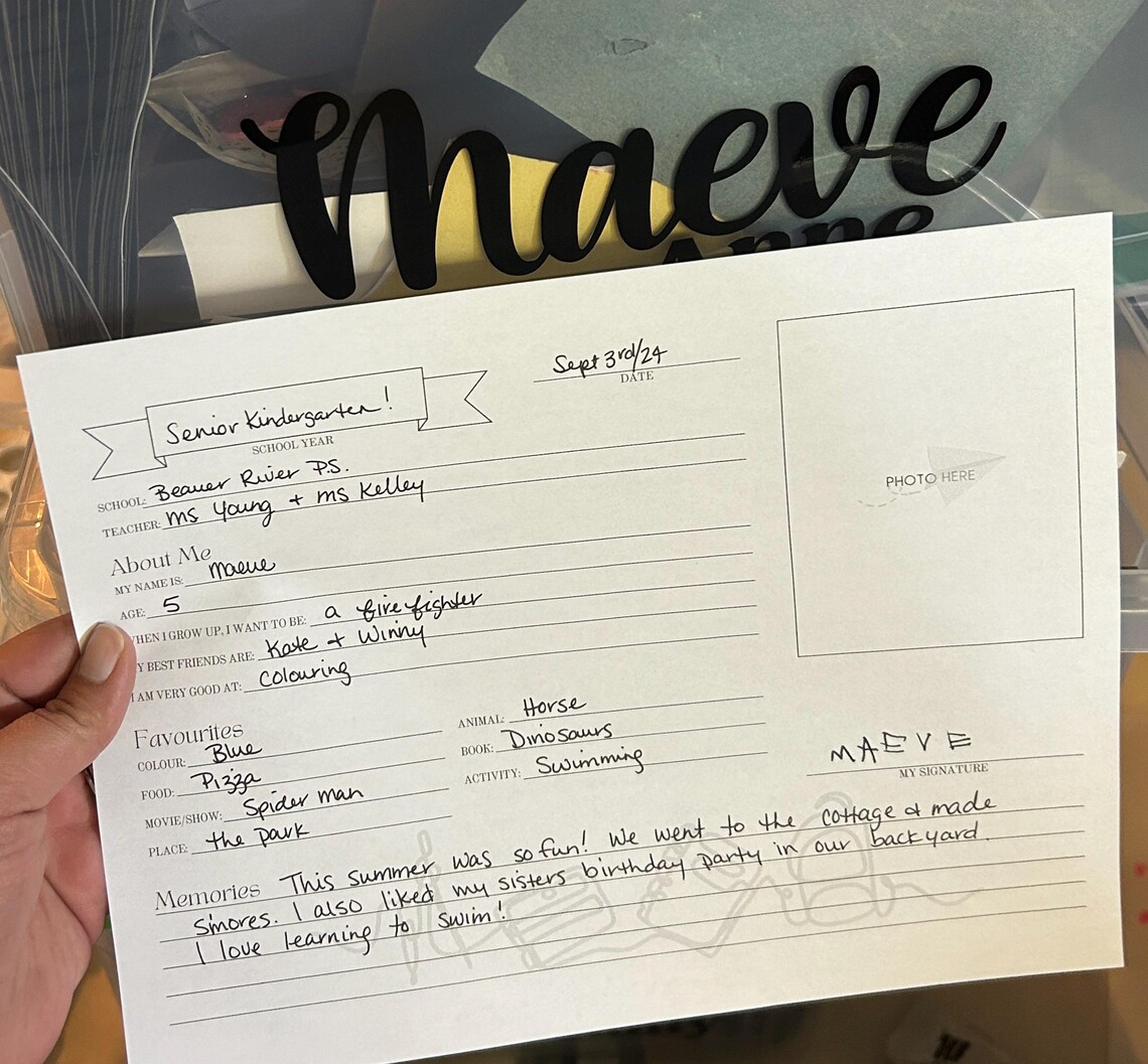 Editable Memory Box Questionnaire – First Day of School Interview for ...