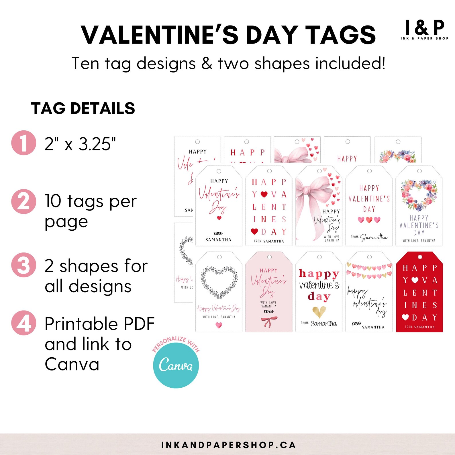 Editable Valentine’s Day Gift Tags | Red Pink Mauve Purple Printable ...