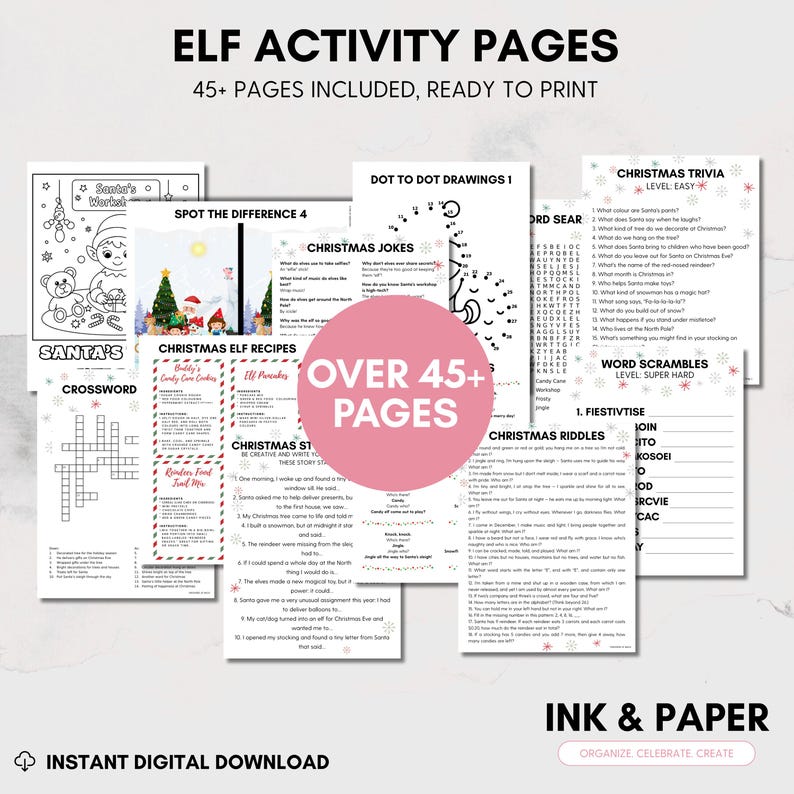 Elf Activity Kit Printable | 45+ Pages Kids Christmas Games & Colouring ...