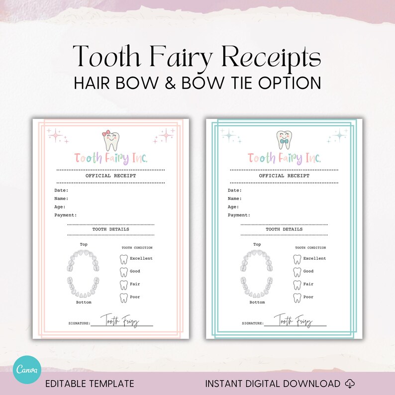 Printable Tooth Fairy Receipt: Editable Keepsake (digital Download) - Etsy