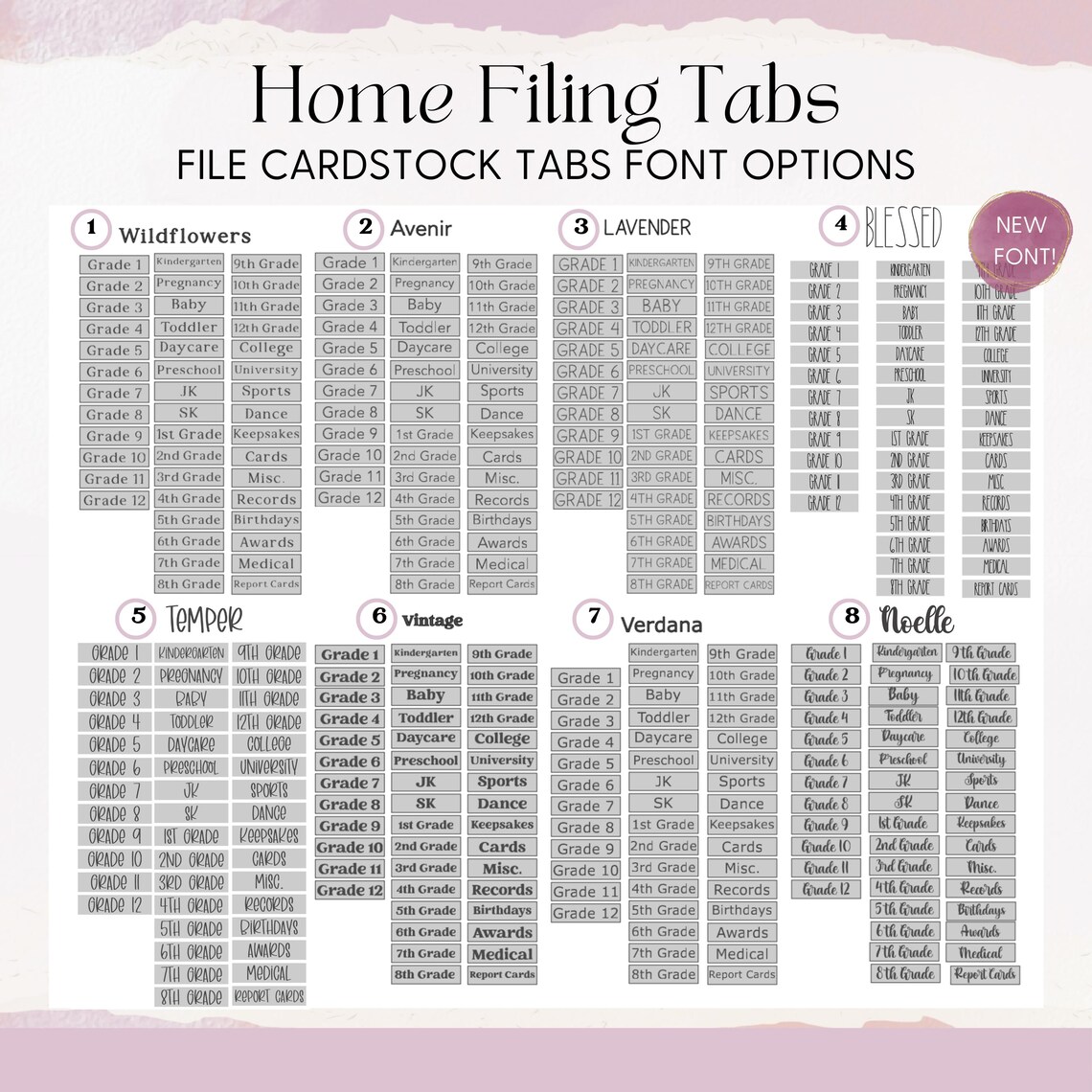 HOME FILING System Tabs, File Folder Labels in 8 Font Options, White ...