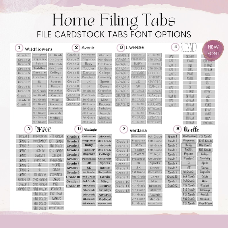 HOME FILING System Tabs, File Folder Labels in 8 Font Options, White ...