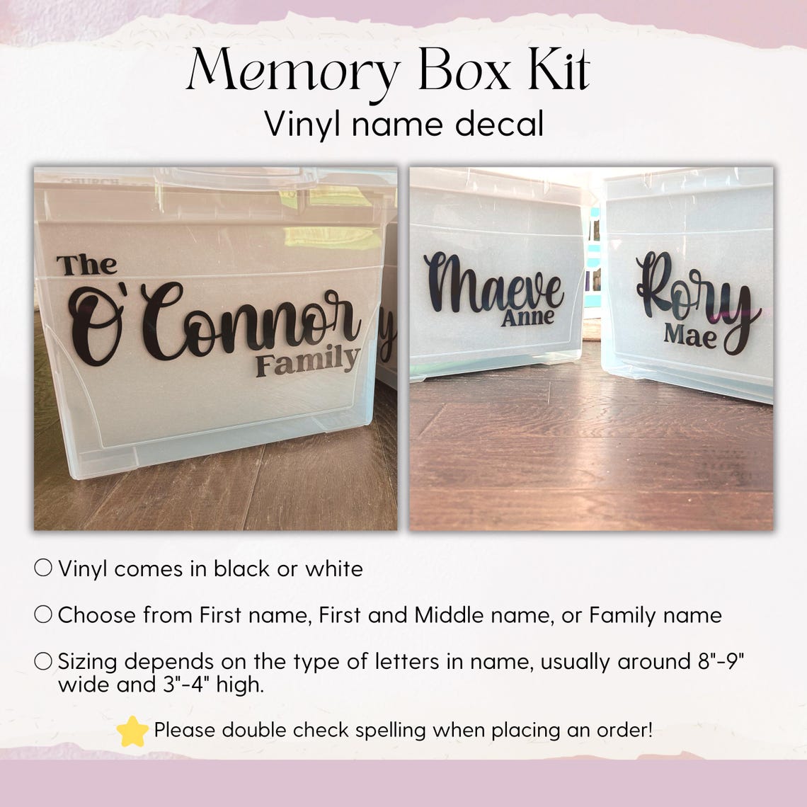 Memory Box Kit | Custom Vinyl Name Decal, File Folder Tabs ...