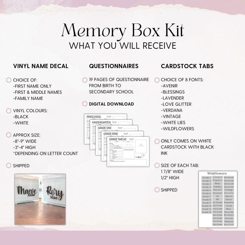 Memory Box Kit | Custom Vinyl Name Decal, File Folder Tabs ...