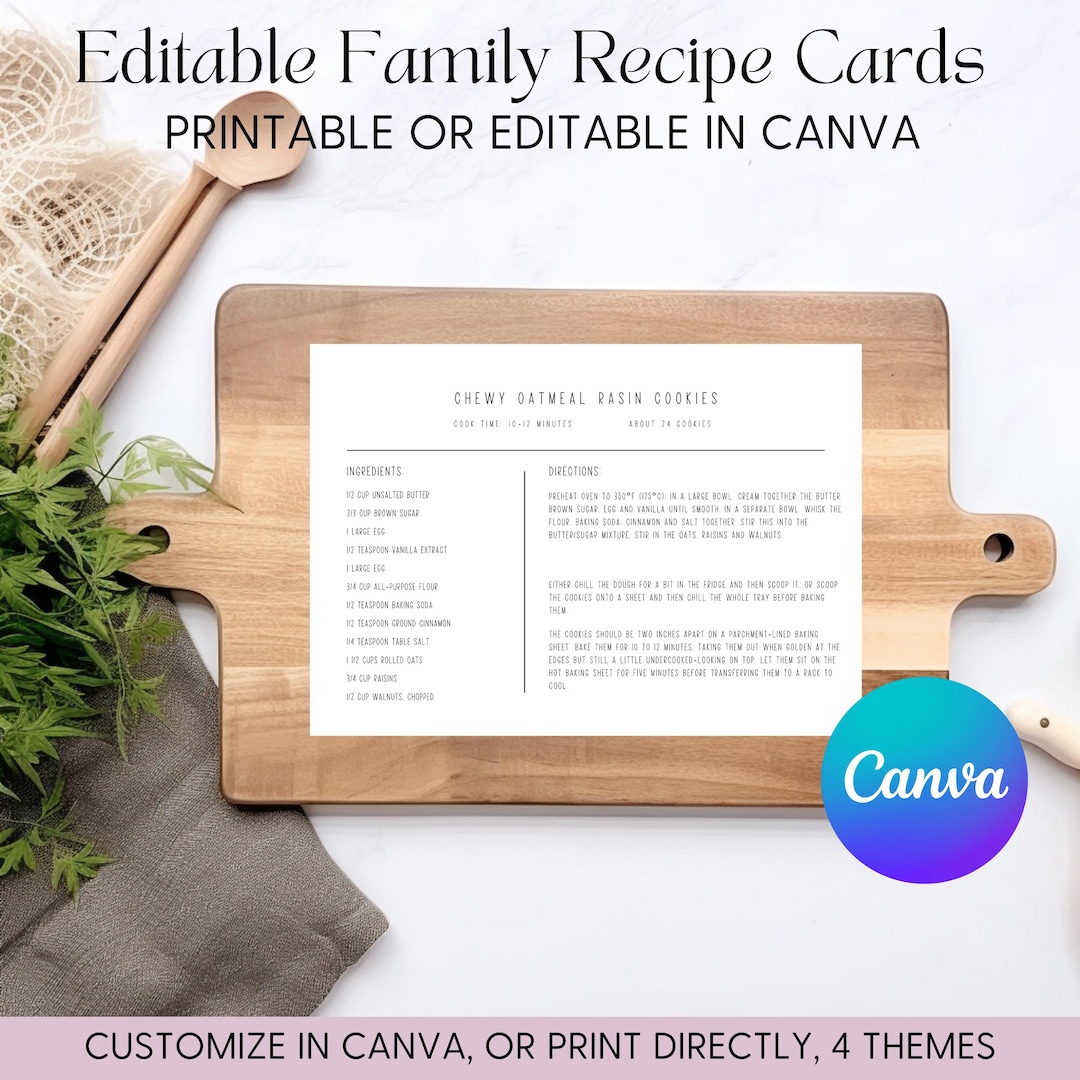 Editable Family Recipe Cards Printable – Keepsake for Memory Boxes ...