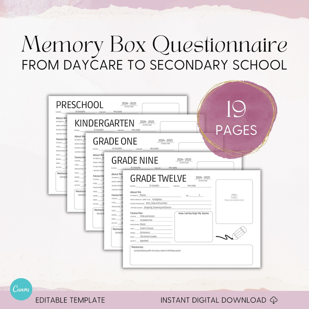 Editable Memory Box Questionnaire – First Day of School Interview for ...