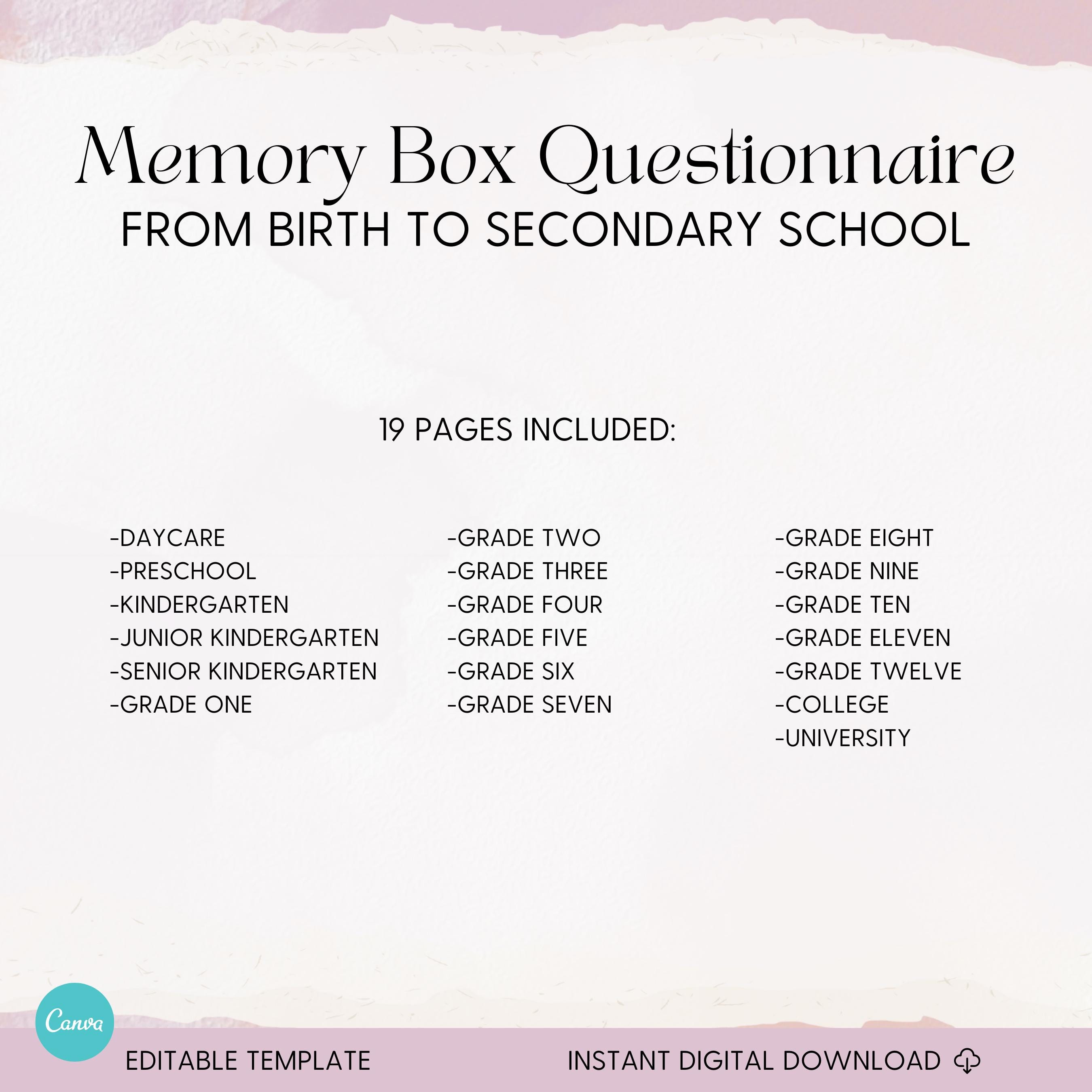 Editable Memory Box Questionnaire – First Day of School Interview for ...