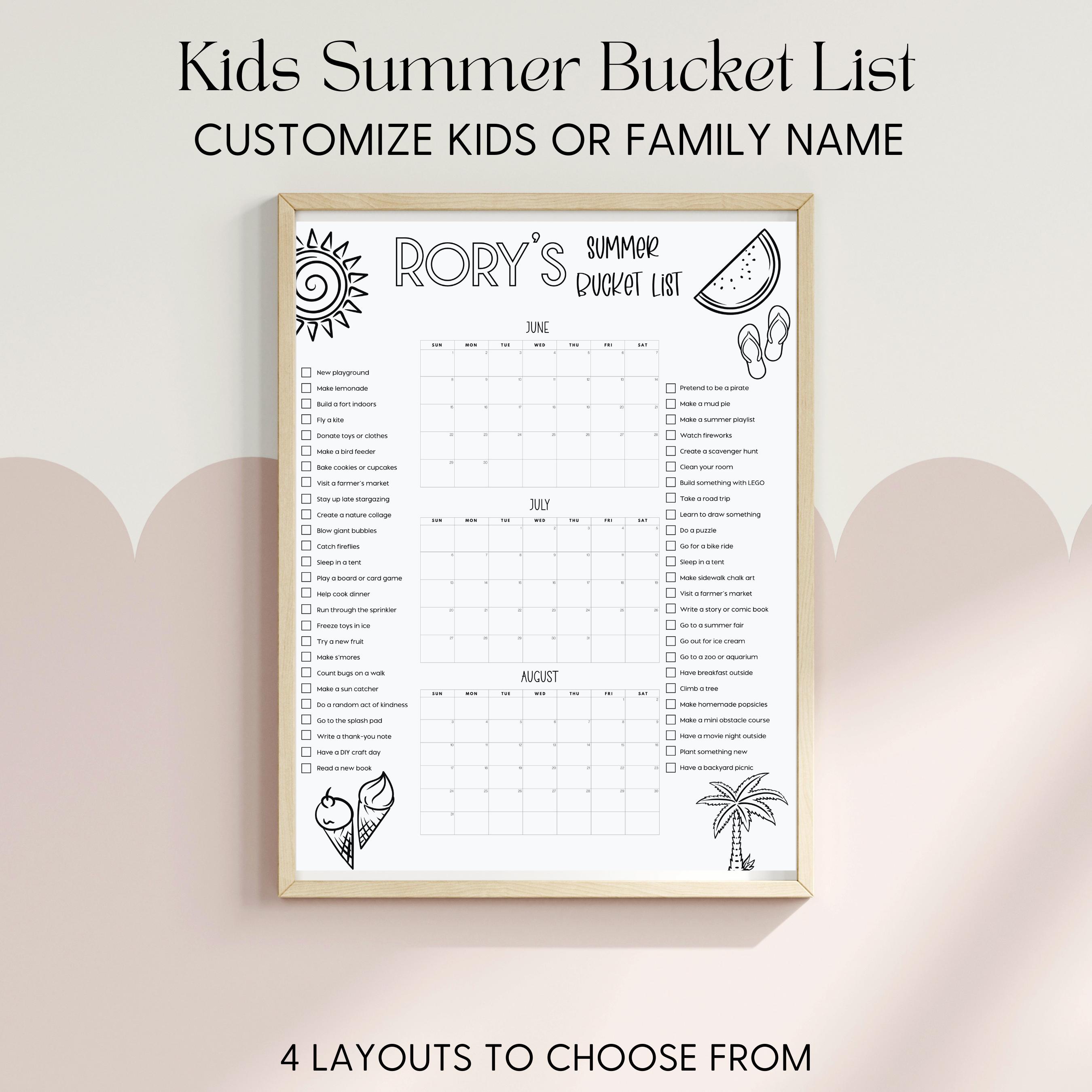 Personalized Summer Bucket List for Kids: Activity Checklist (digital ...