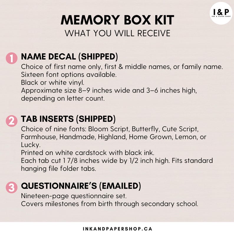 Memory Box Kit | Custom Vinyl Name Decal, File Folder Tabs ...