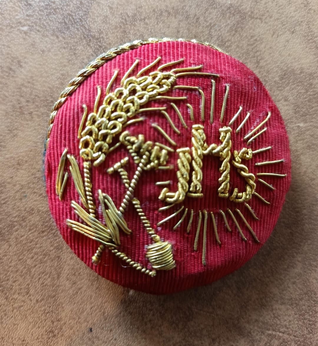 Religious Antique Catholic Medal, Brooch, Cloth Medal, IHS, Red ...