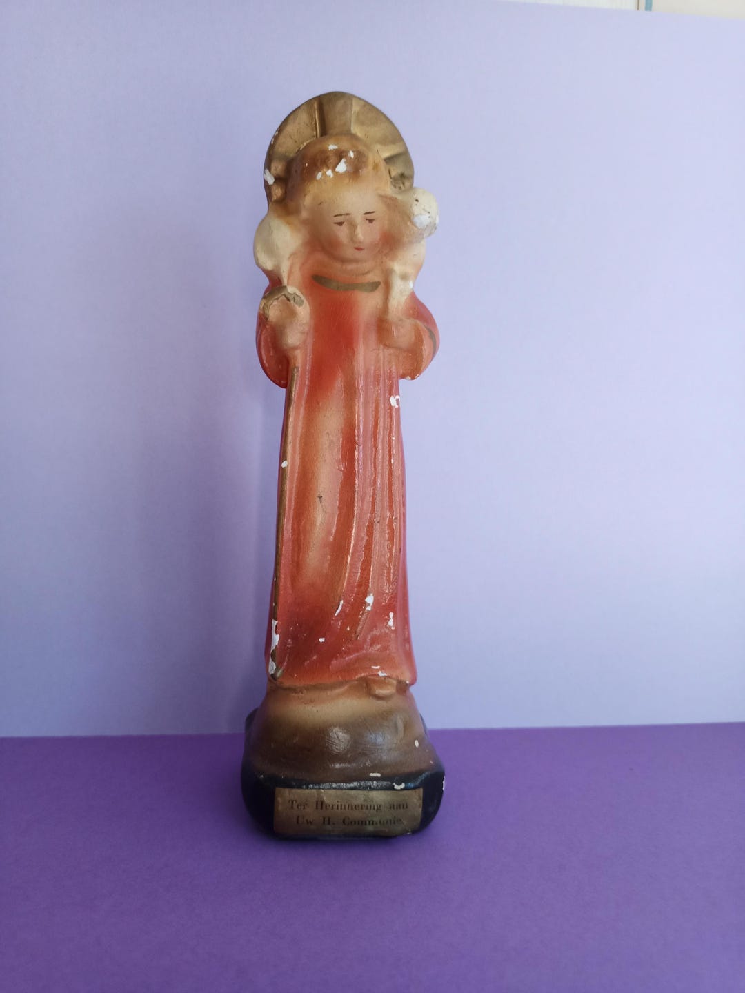 1940's, Cute Plaster Statue of Baby Jesus With Lamb of God on His Neck ...