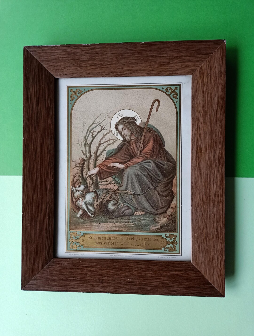 1920's, Framed Picture Jesus With Sheep in Bramble Bush, Catholic ...