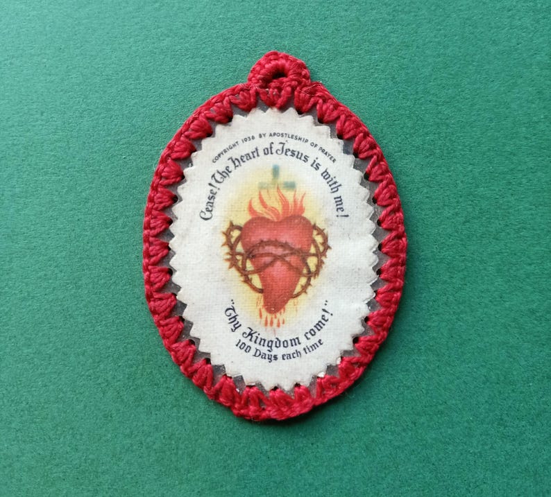 Apostleship of Prayer Sacred Heart of Jesus Vintage 1936 Scapular ...
