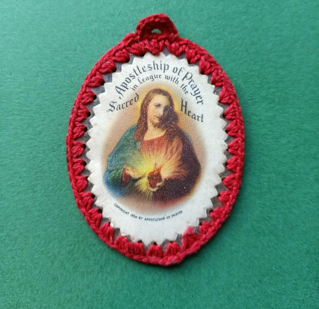 Apostleship of Prayer Sacred Heart of Jesus Vintage 1936 Scapular ...