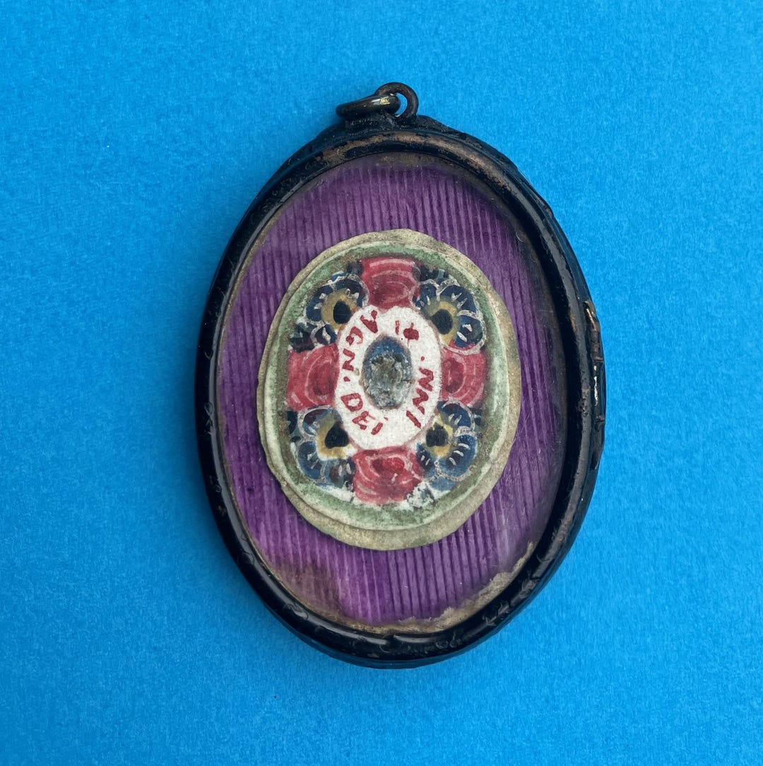 19th Century Handcolored Agnus Dei Relic, Religious Catholic Antique ...