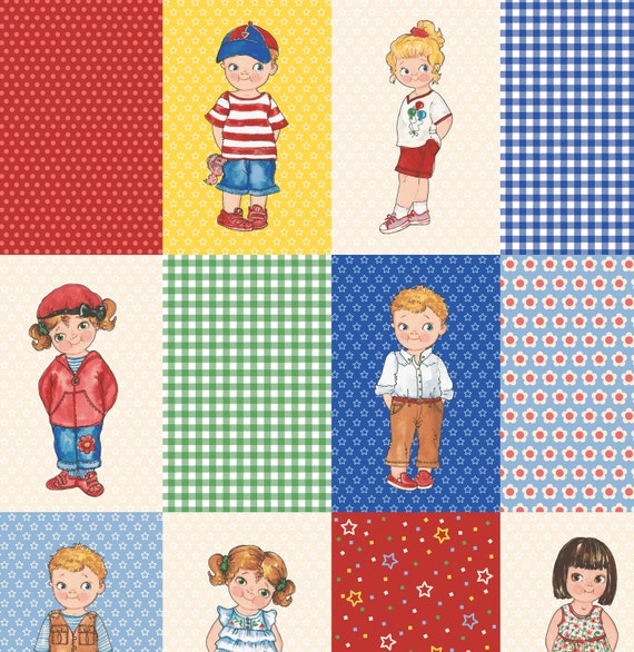 Fabric paper dolls mod 12 doll squares dots stars | Etsy
