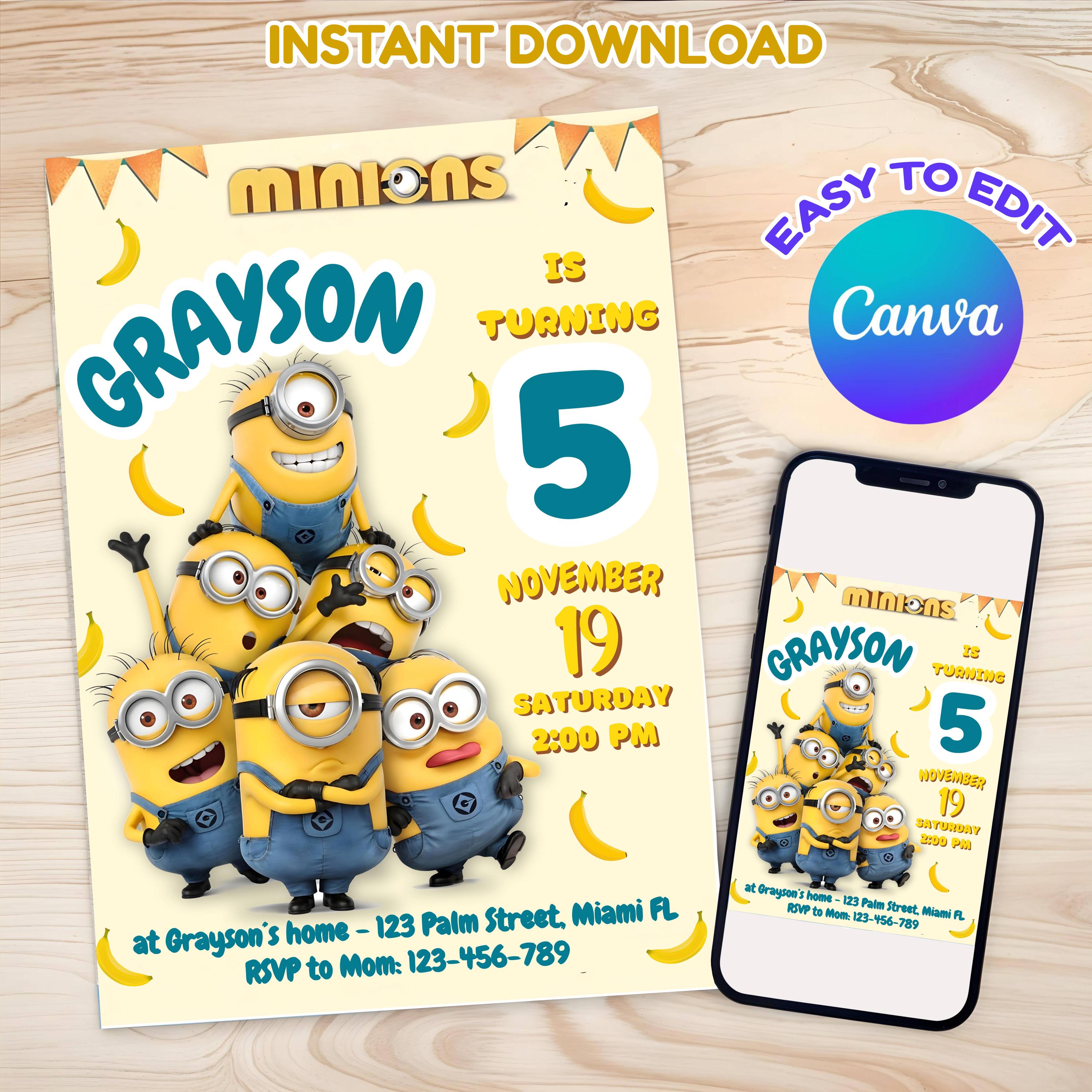 Minions Editable Birthday Invitation Template, Printable Minions ...