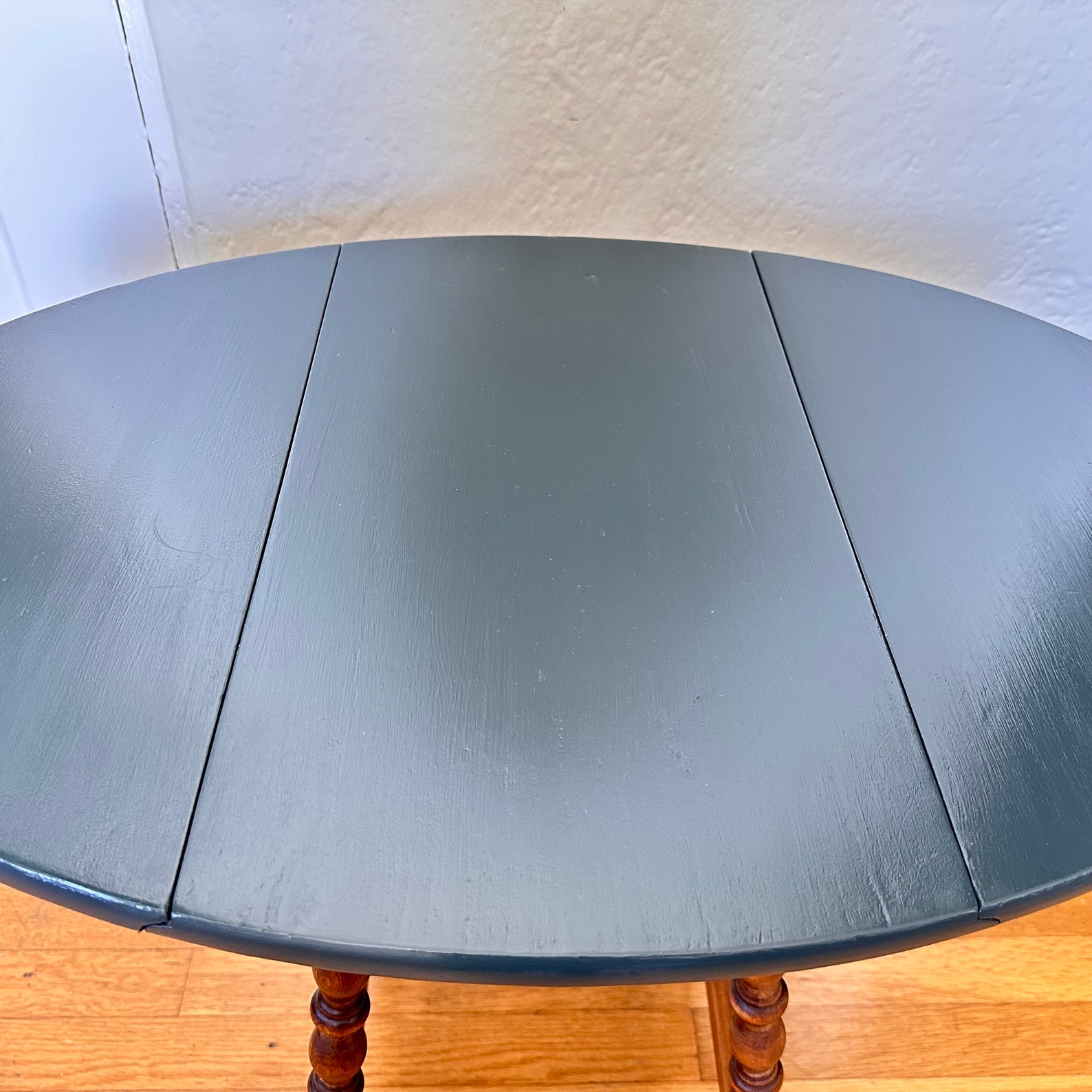 Refinished Antique Solid Wood Drop Leaf Table in Regent Green With Stained Base - Etsy