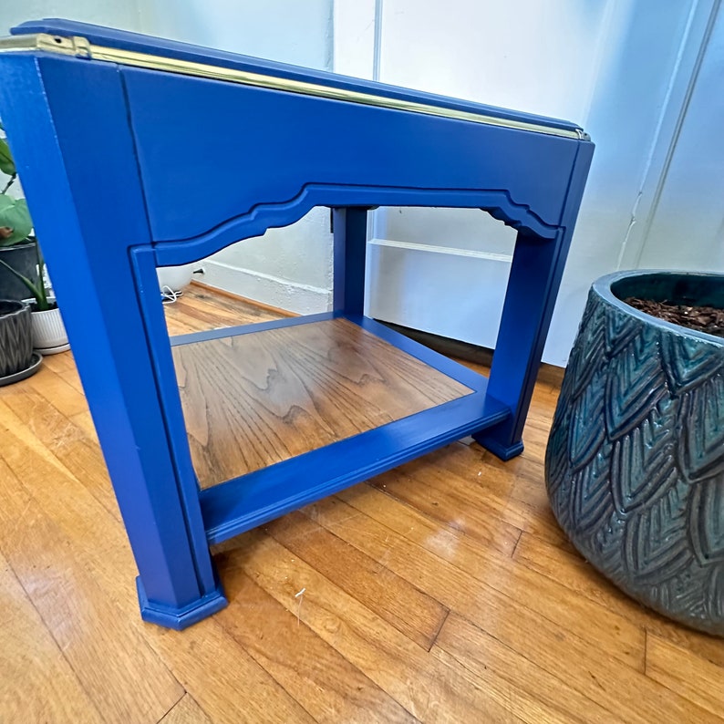 Refinished Vintage Solid Wood Night Stand End Tables in Blue W/gold ...