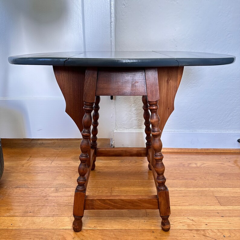 Refinished Antique Solid Wood Drop Leaf Table in Regent Green With ...