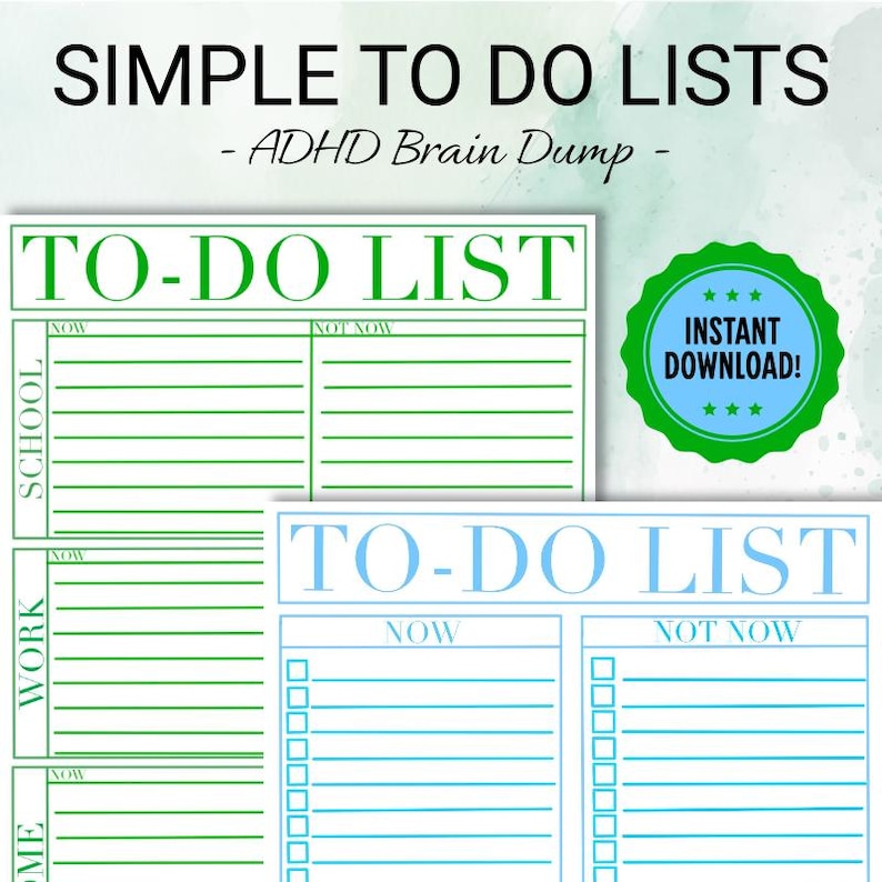 To Do Lists - Printable ADHD Brain Dump Quick Lists - Etsy
