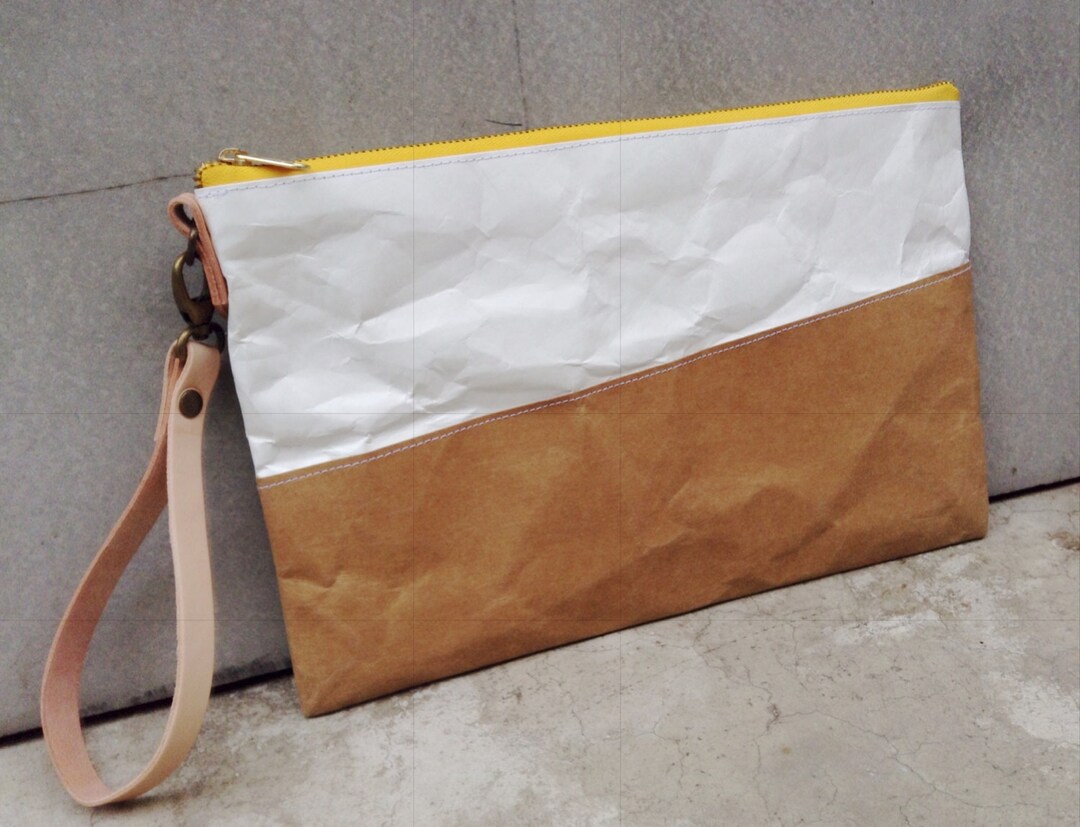 Tyvek Kraft Paper Clutch Bag: Detachable Leather Strap - Etsy