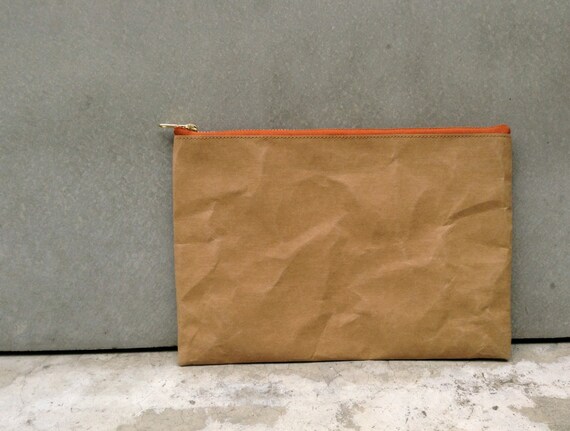 Items similar to Kraft fabric paper clutch zipper bag on Etsy