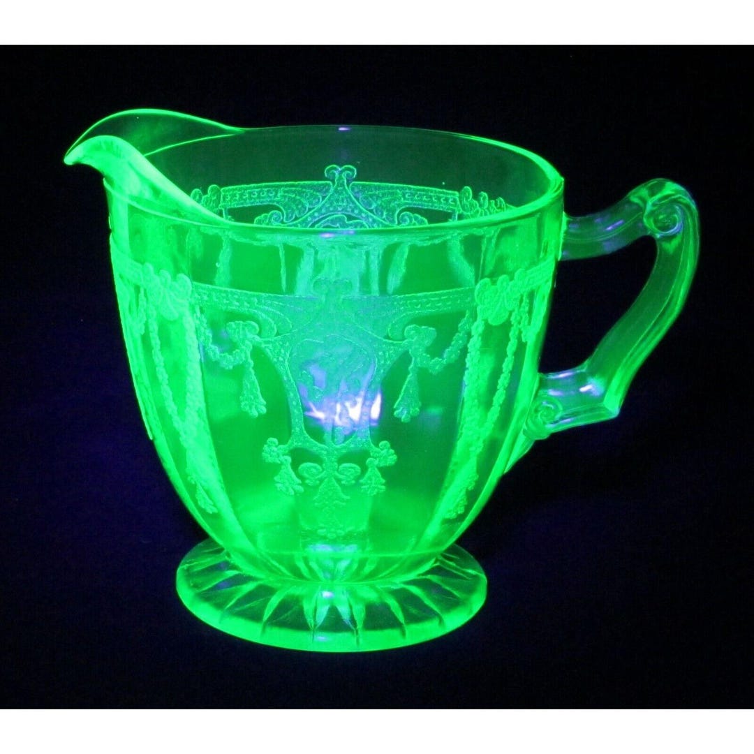 Uranium Glass Green Cameo Ballerina Low Footed Creamer UV GLOWY GLASS ...
