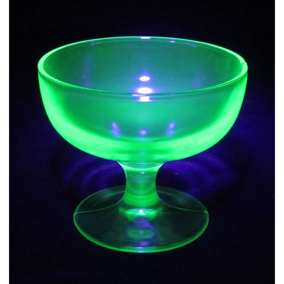 Uranium Glass Green Hazel Atlas Ovide Low Footed Sherbet UV GLOWY GLASS ...