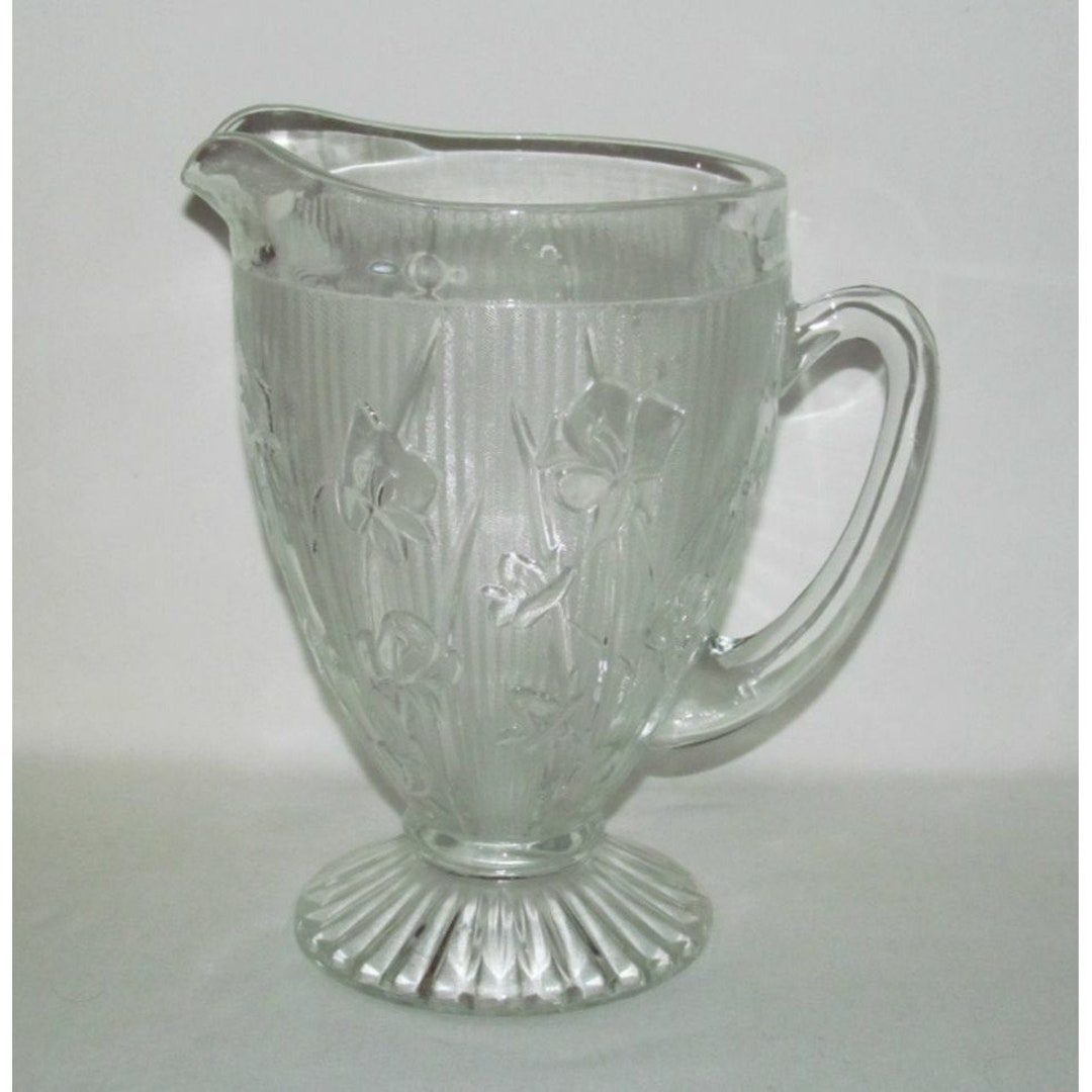 Jeannette Glass IRIS AND HERRINGBONE Crystal Large Footed Water Pitcher - Etsy