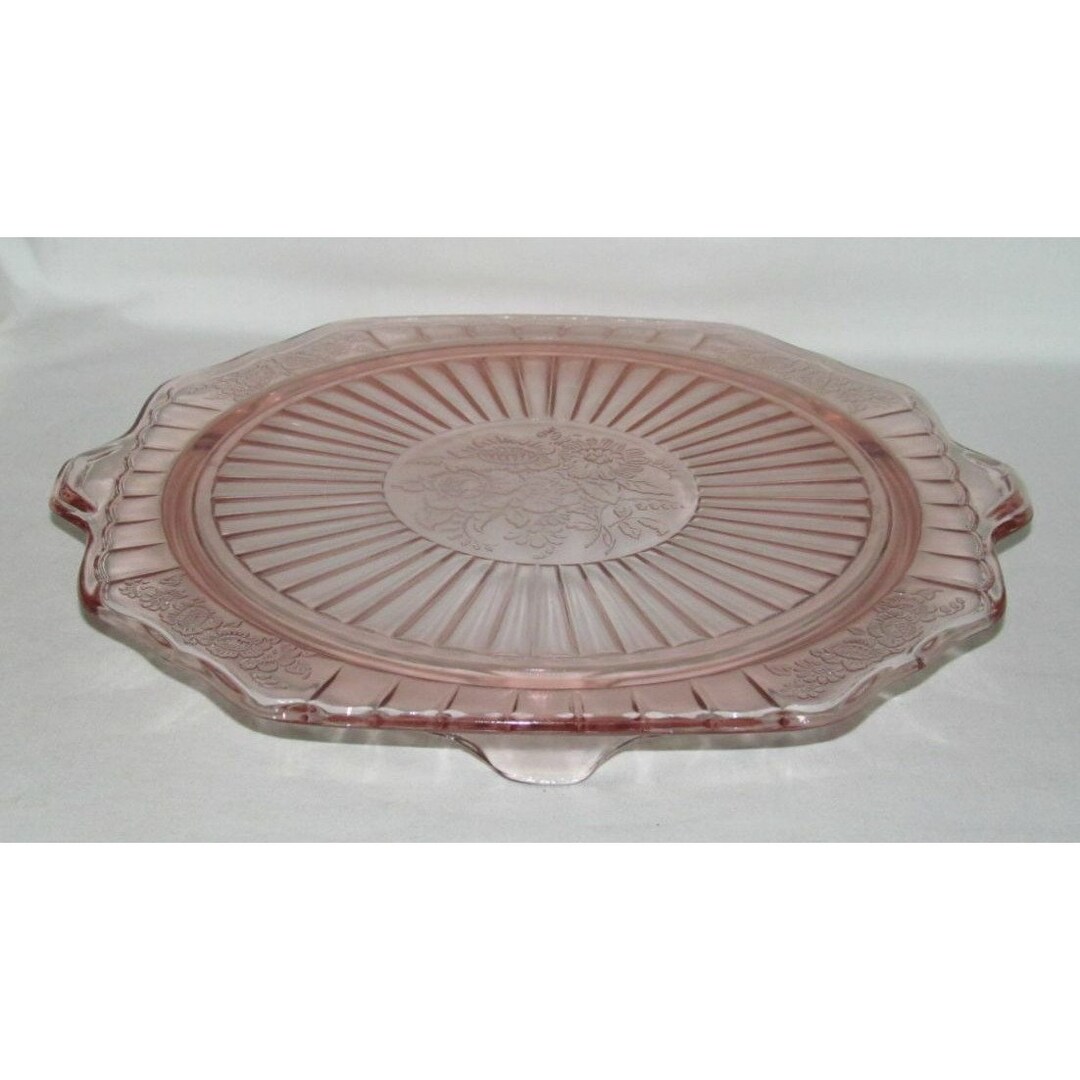 Hocking Glass MAYFAIR "open Rose" Pink Square 3-footed Cake Plate - Etsy