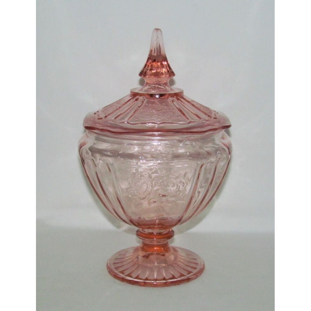 Hocking Glass MAYFAIR "open Rose" Pink Footed Candy Dish With Lid - Etsy