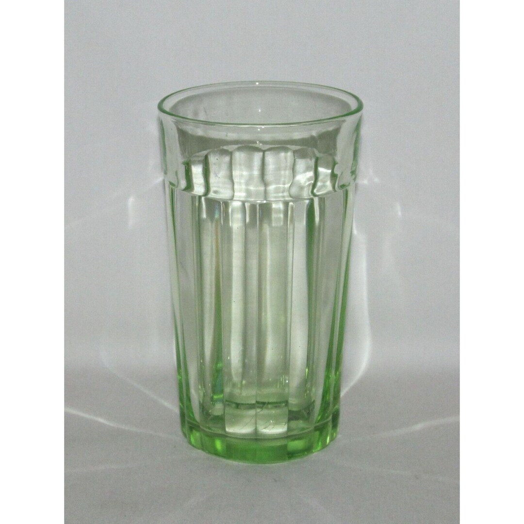Anchor Hocking Glass PILLAR OPTIC "log Cabin" Green Large Flat Tumbler ...