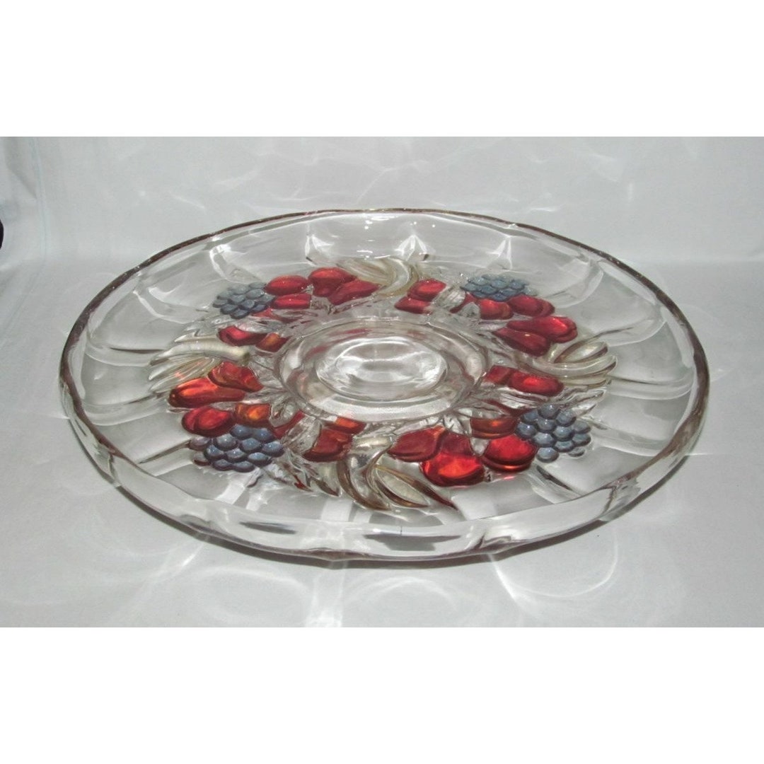 Indiana Glass GARLAND FRUITS Dark Stained Large Footed Round Tray - Etsy