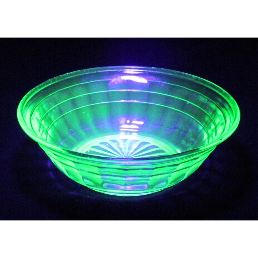 Uranium Glass Green Hocking Block Optic Small Berry Bowl UV GLOWY GLASS ...